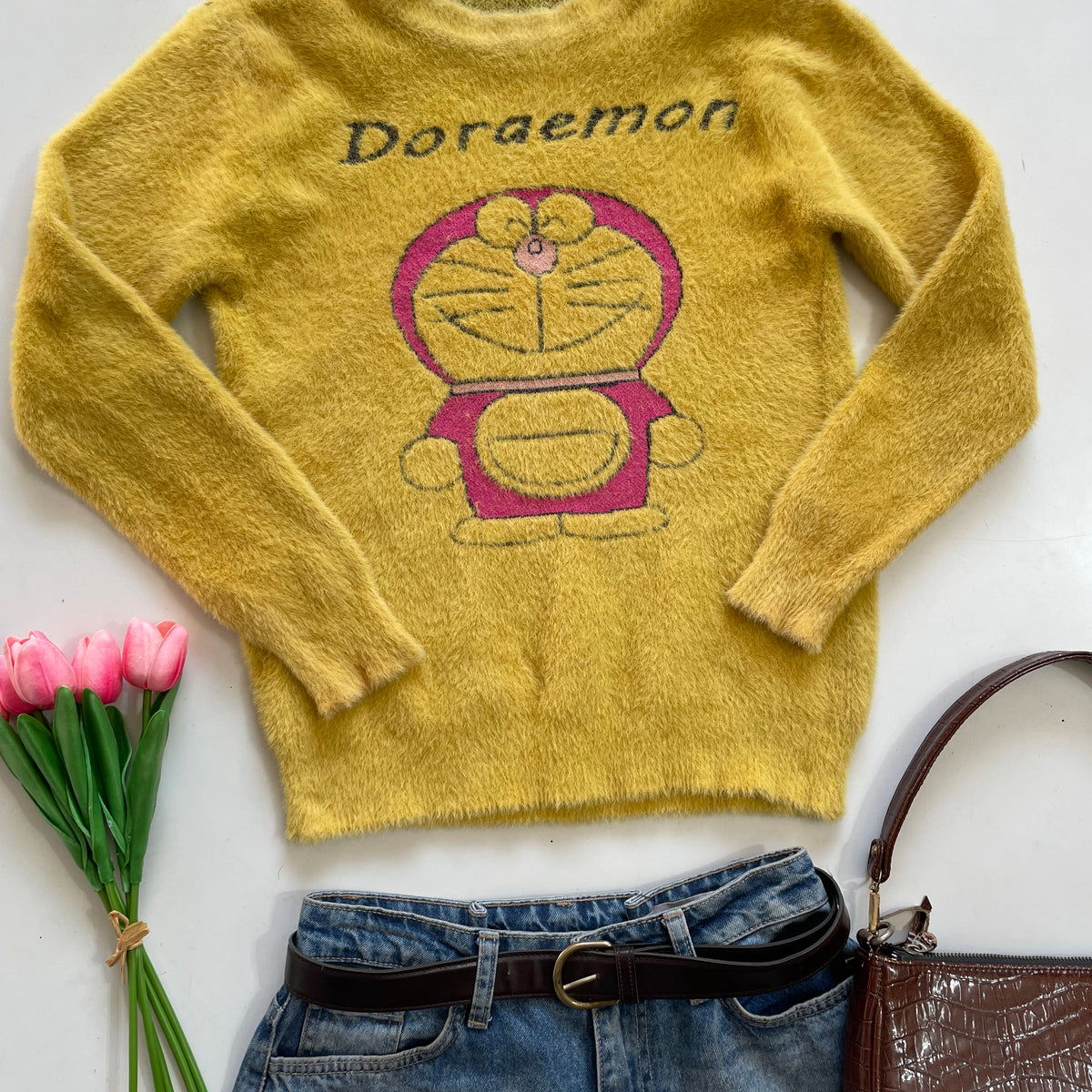 Doraemon Fuzzy Yellow Soft Sweater - Bust 30 to 32 – Outdated